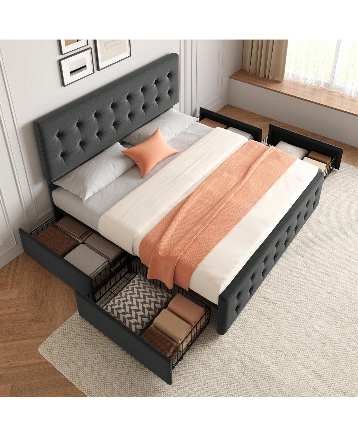 Click here for Bed Frame With 4 Storage Drawers And Headboard  Li... prices