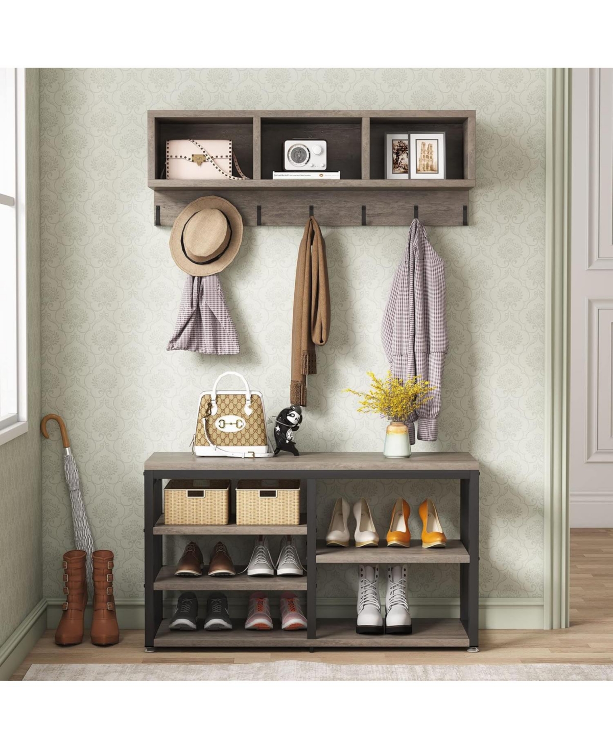 Click here for Tribesigns Coat Rack Set and Industrial Shoe Bench... prices