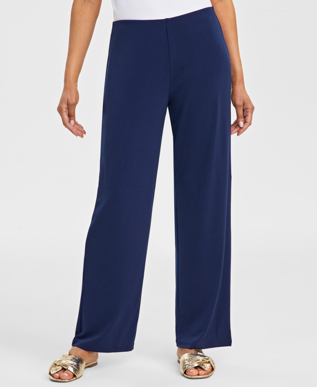 Jm Collection Womens Wide-Leg Pull-On Pants  Regular & Short Lengths  Created for Macys - Intrepid Blue