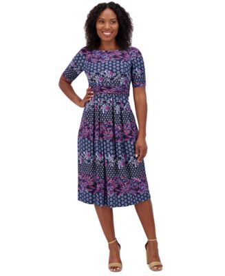 Jessica Howard Plus Size Elbow-Sleeve Gathered-Waist Dress - Macy's