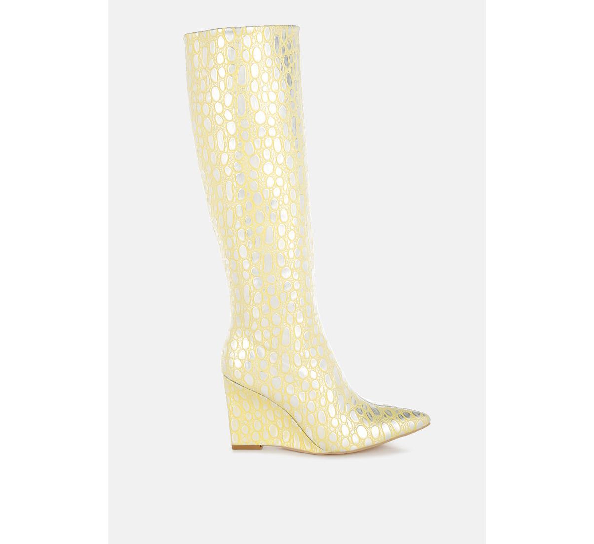 Click here for Bar Zone Tear Shaped Faux Leather Boots - Lime yel... prices