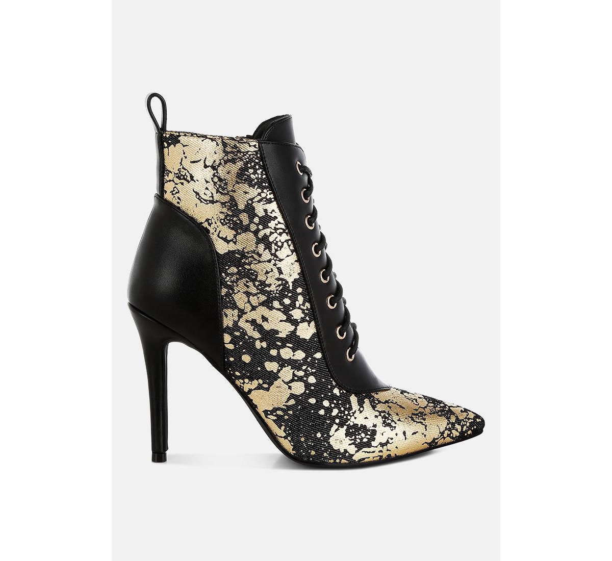 Click here for Fat Cat Abstract Pattern Lace-Up Ankle Boots - Bla... prices
