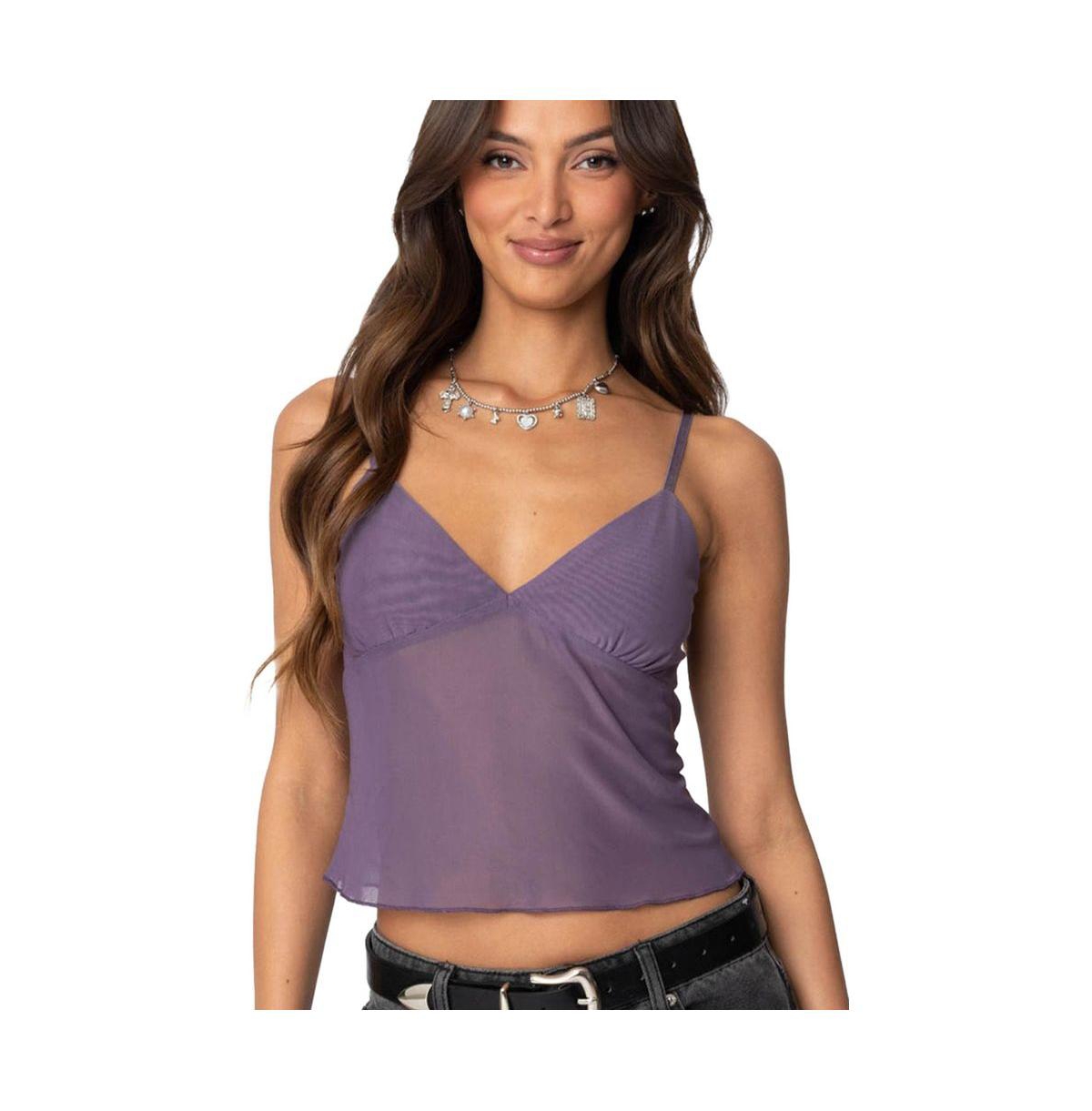 Click here for Edikted Womens Serafina Sheer Mesh Tank Top - Purp... prices