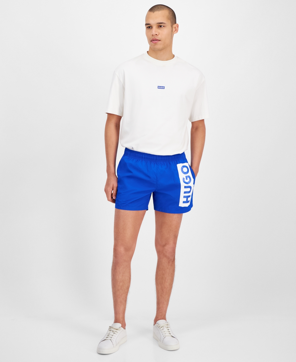 Click here for Hugo by Hugo Boss Mens Blue Logo Swim Trunks - Blu... prices