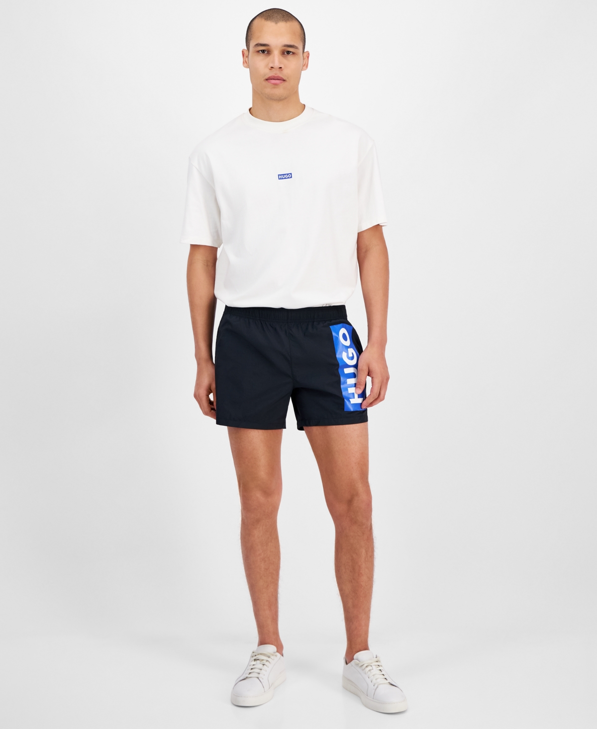 Click here for Hugo by Hugo Boss Mens Blue Logo Swim Trunks - Bla... prices