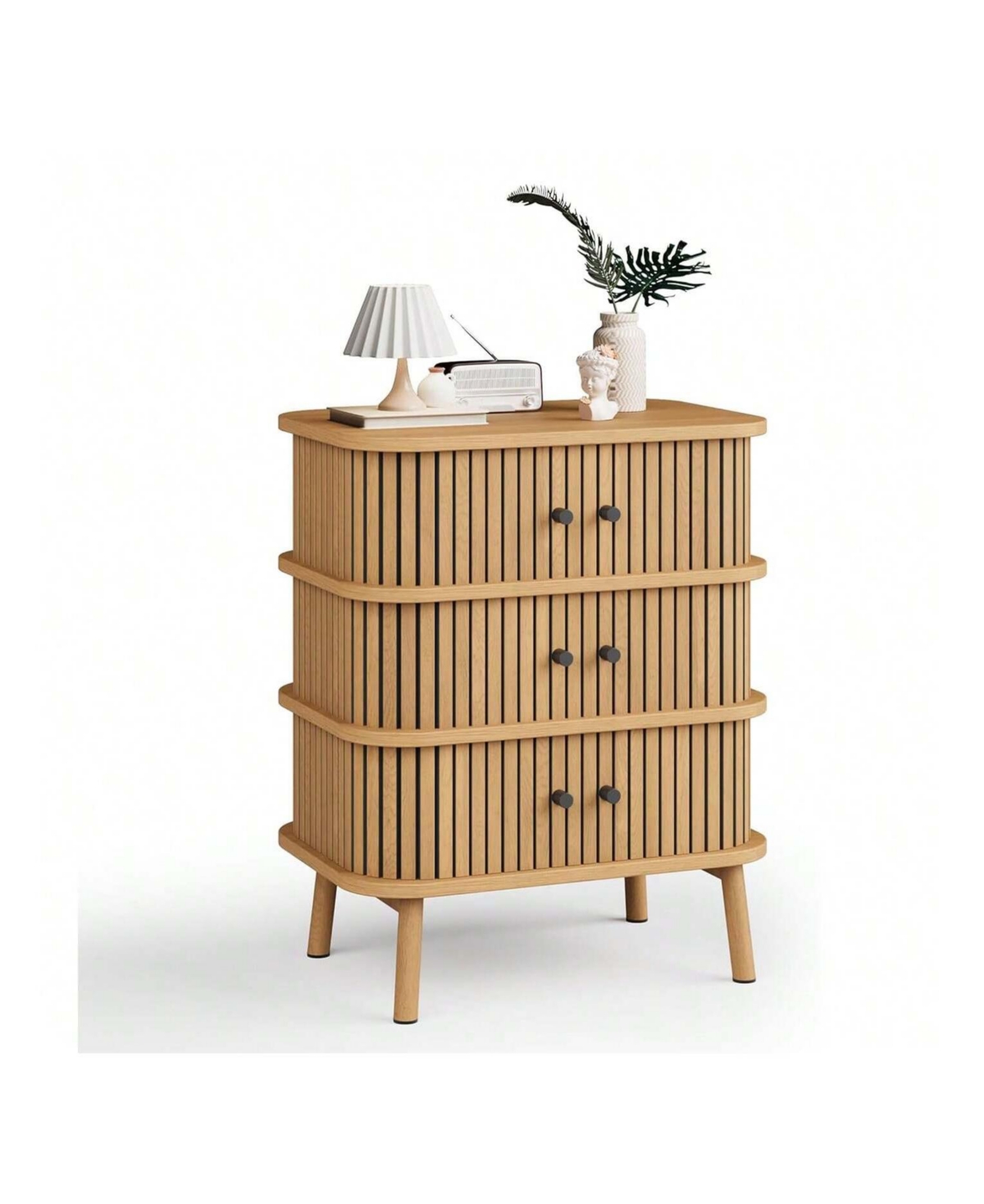 Click here for gaomon Fluted 3 Drawer Nightstand With Sliding Doo... prices