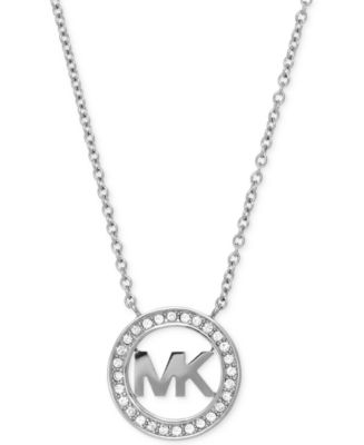 Michael Kors Pavé MK Logo Pendant Necklace - Macy's
