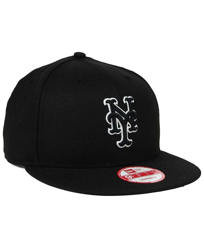 New Era New York Mets Black White 9FIFTY Snapback Cap - Macy's