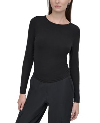 DKNY Sport Women's Ribbed Ruched Top - Macy's