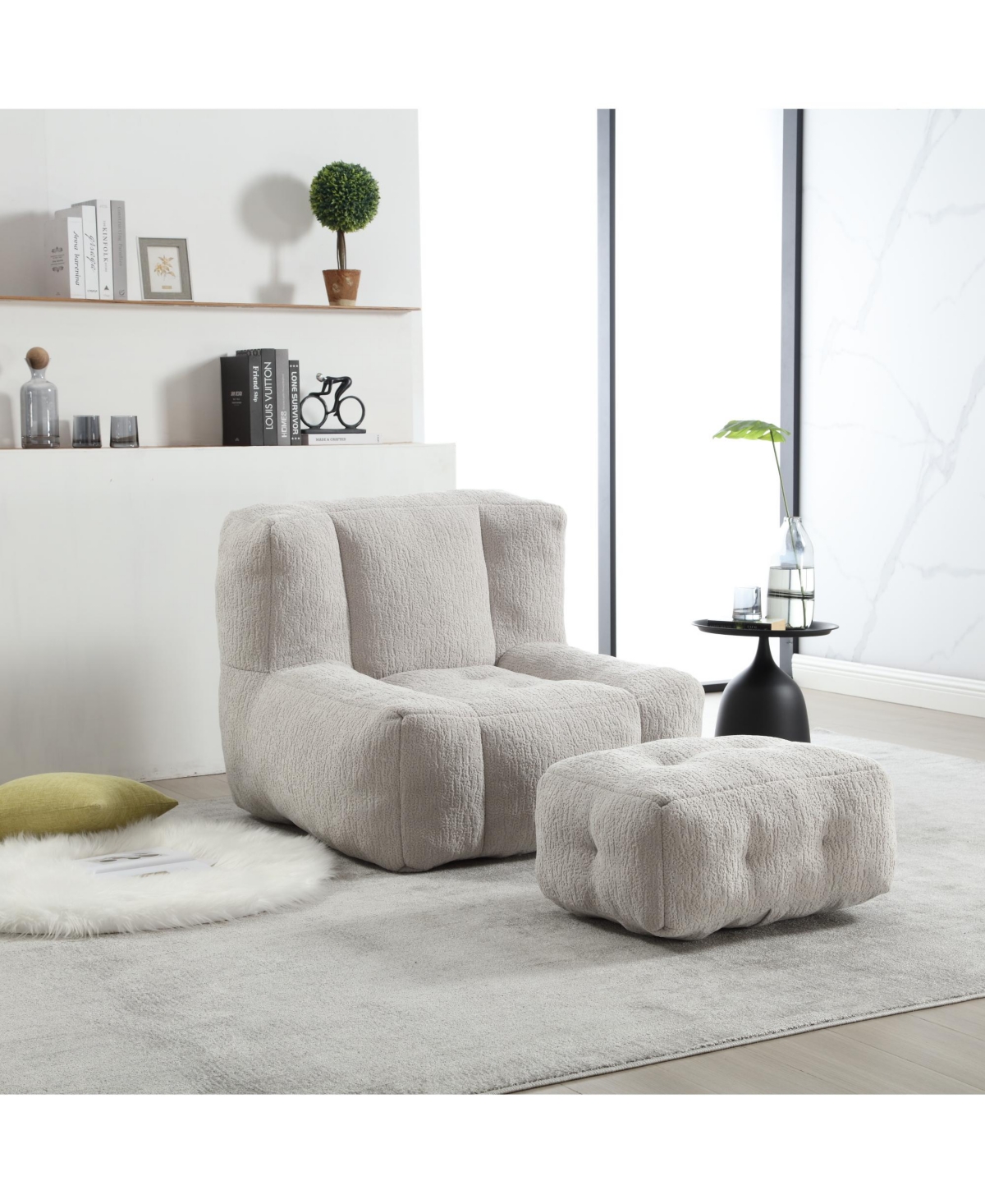 Click here for The Pop Home Fluffy Bean Bag Chair with Ottoman  S... prices