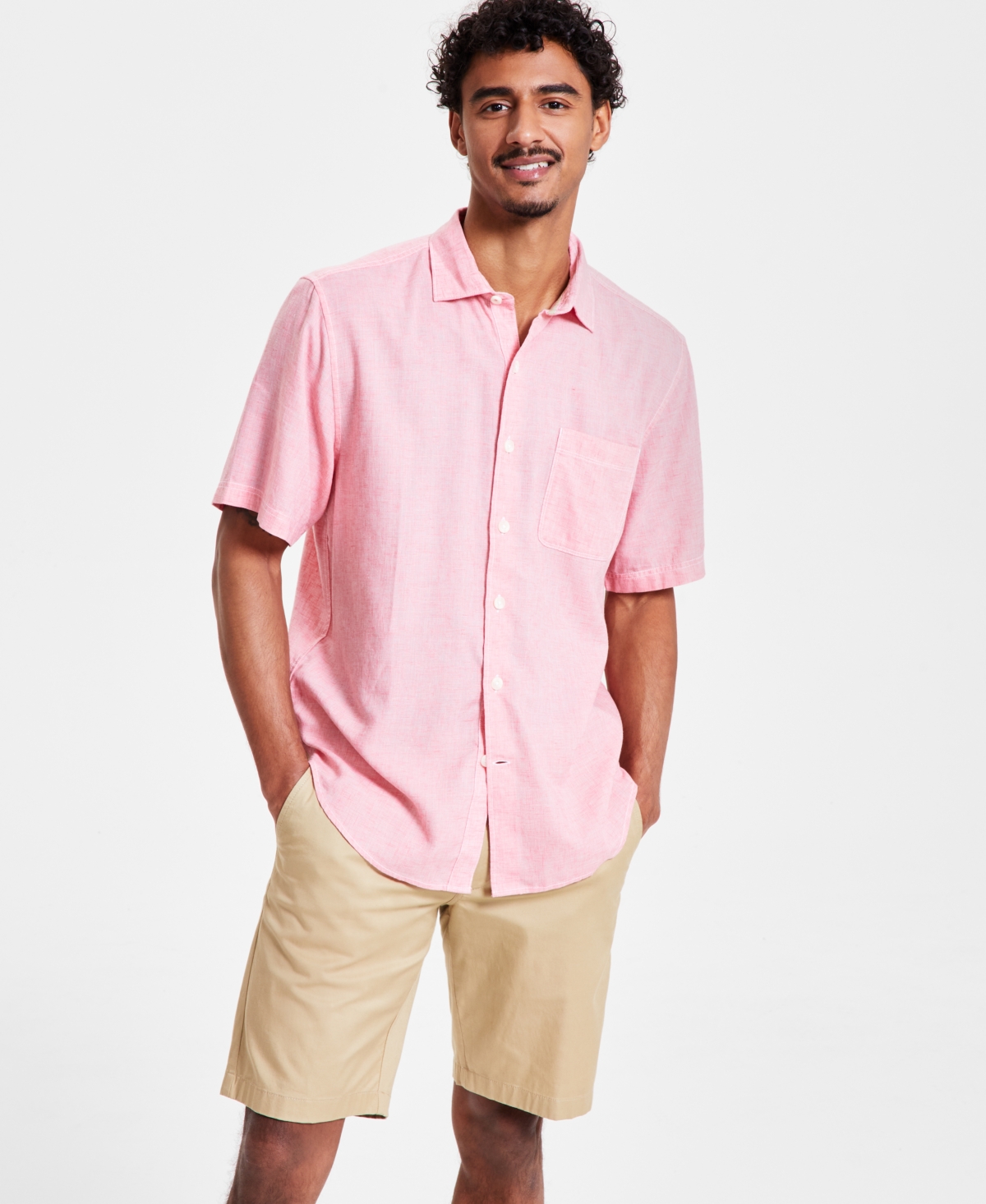 Click here for Tommy Bahama Mens Sand Desert Linen Blend Short-Sl... prices