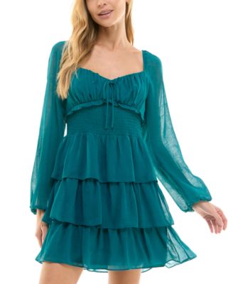 City Studios Juniors' Ruffled Smocked-Waist Tiered Dress - Macy's
