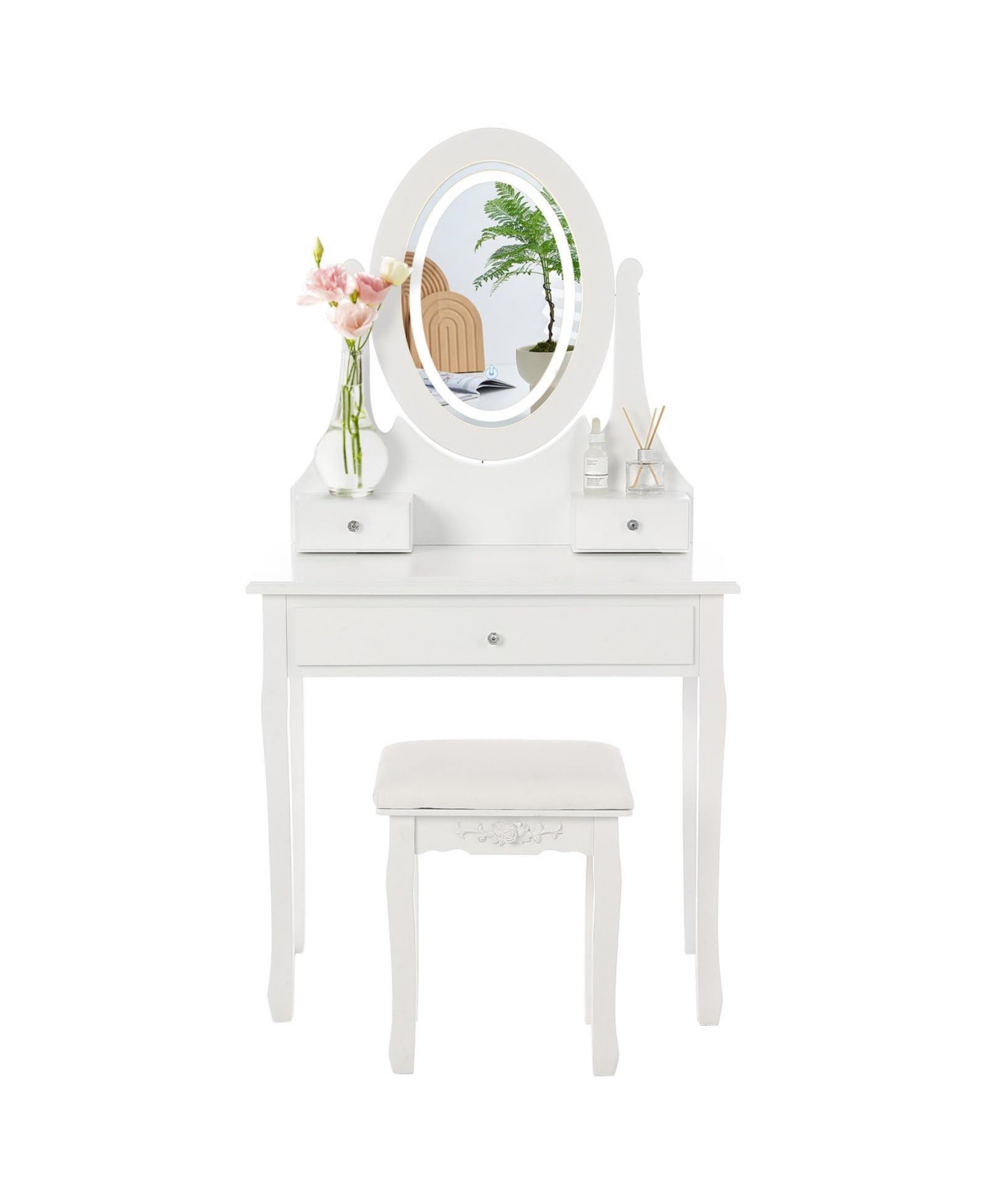 Click here for gaomon Vanity Table with Led Lighted Oval Mirror -... prices