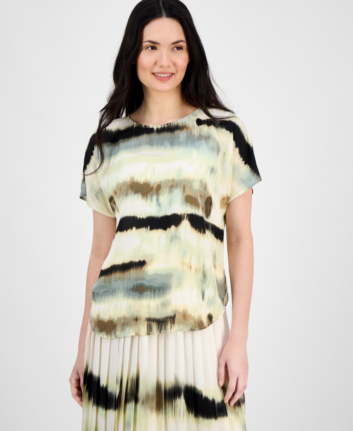 Click here for Anne Klein Womens Printed Boat Neck Short-Sleeve T... prices