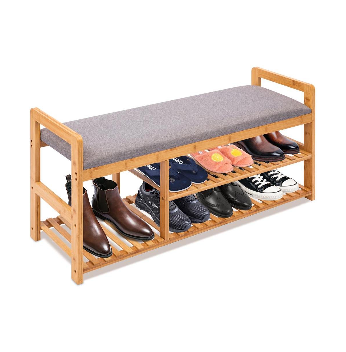 Click here for SereneLife 3 Tier Bamboo Shoe Bench with Seat Cush... prices