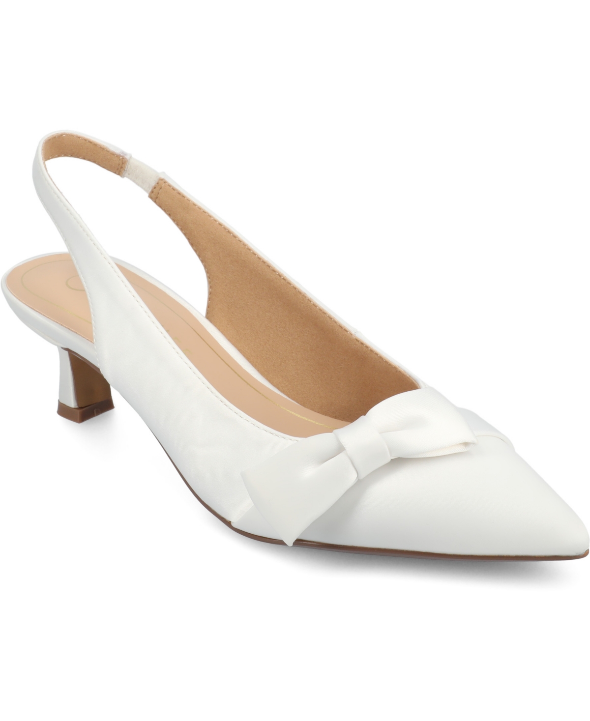 Journee Collection Womens Paloma Bow Kitten Heel Slingback Pumps - Satin/White
