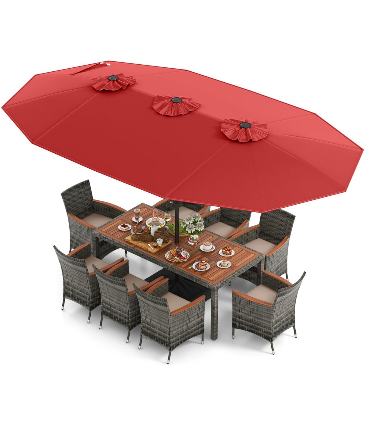 Click here for 10 Pieces Patio Wicker Dining Set with 15 Feet Dou... prices