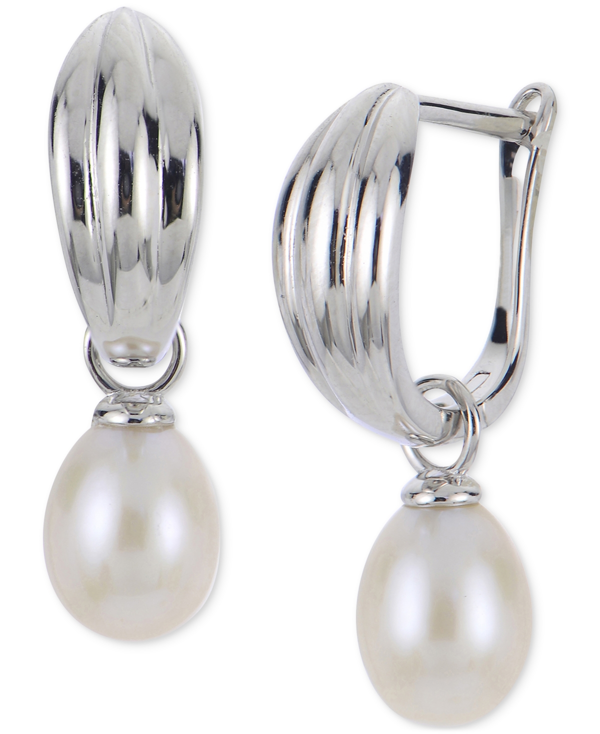 Click here for Cultured Freshwater Pearl (6-1/2-7mm) Charm Hoop E... prices