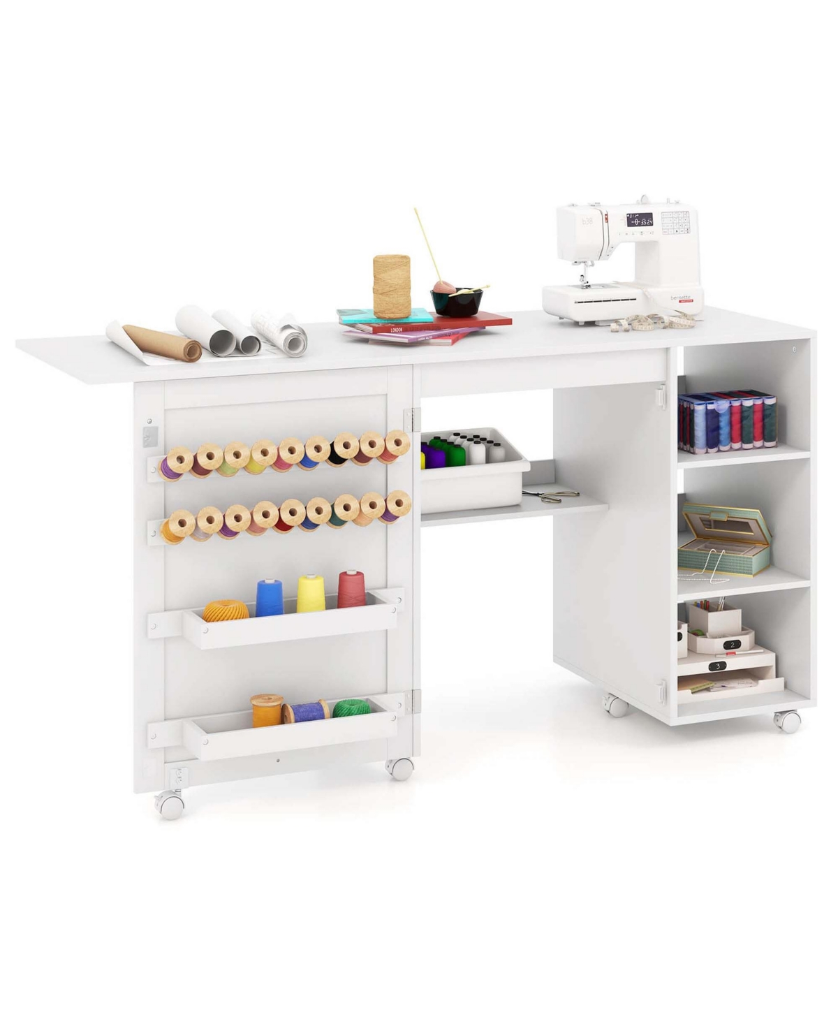 Click here for Folding Sewing Table with Storage Shelves 2 Storag... prices