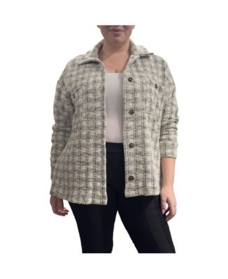 Plus Size Long Sleeves Button Front Plaid Shirt Jacket - Macy's