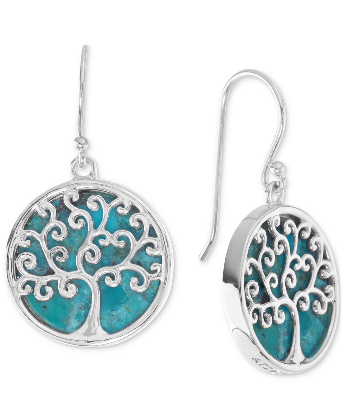 Click here for Turquoise Inlay Polished Tree Disc Drop Earrings i... prices