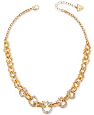 GUESS Gold-Tone Pavé G Link Chain Necklace, 16" + 2" extender - Macy's