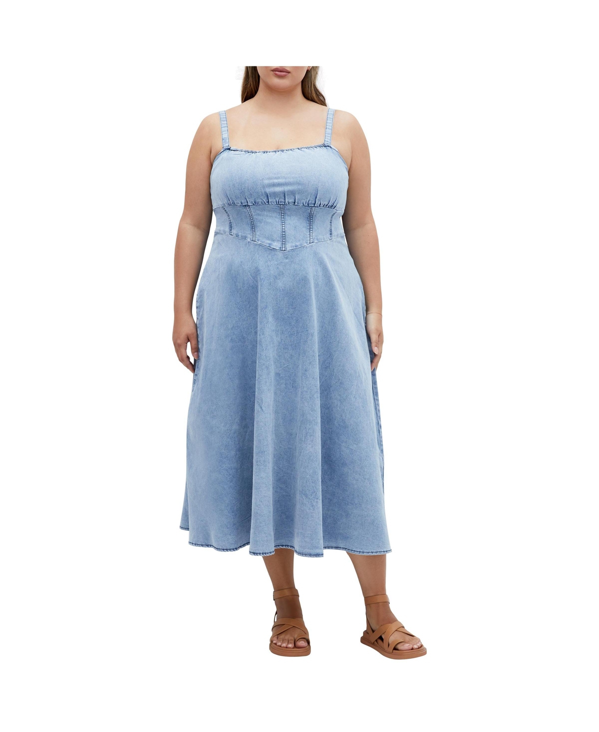 Click here for City Chic Plus Size Denim Corset Dress - Light den... prices