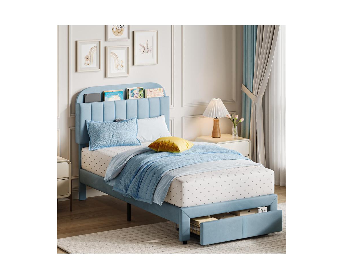 Click here for gaomon Twin Bed Frame with Drawer  Velvet Upholste... prices