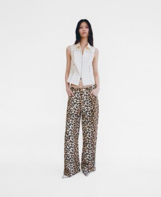 Mango Women's Leopard-Print Wide Leg Jeans - Macy's