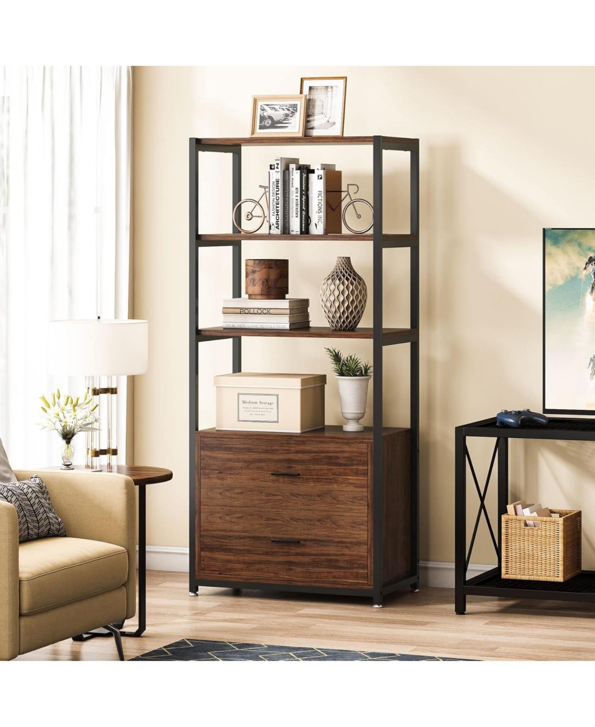Click here for Tribesigns Bookcase  4-Tier Bookshelf with 2 Drawe... prices