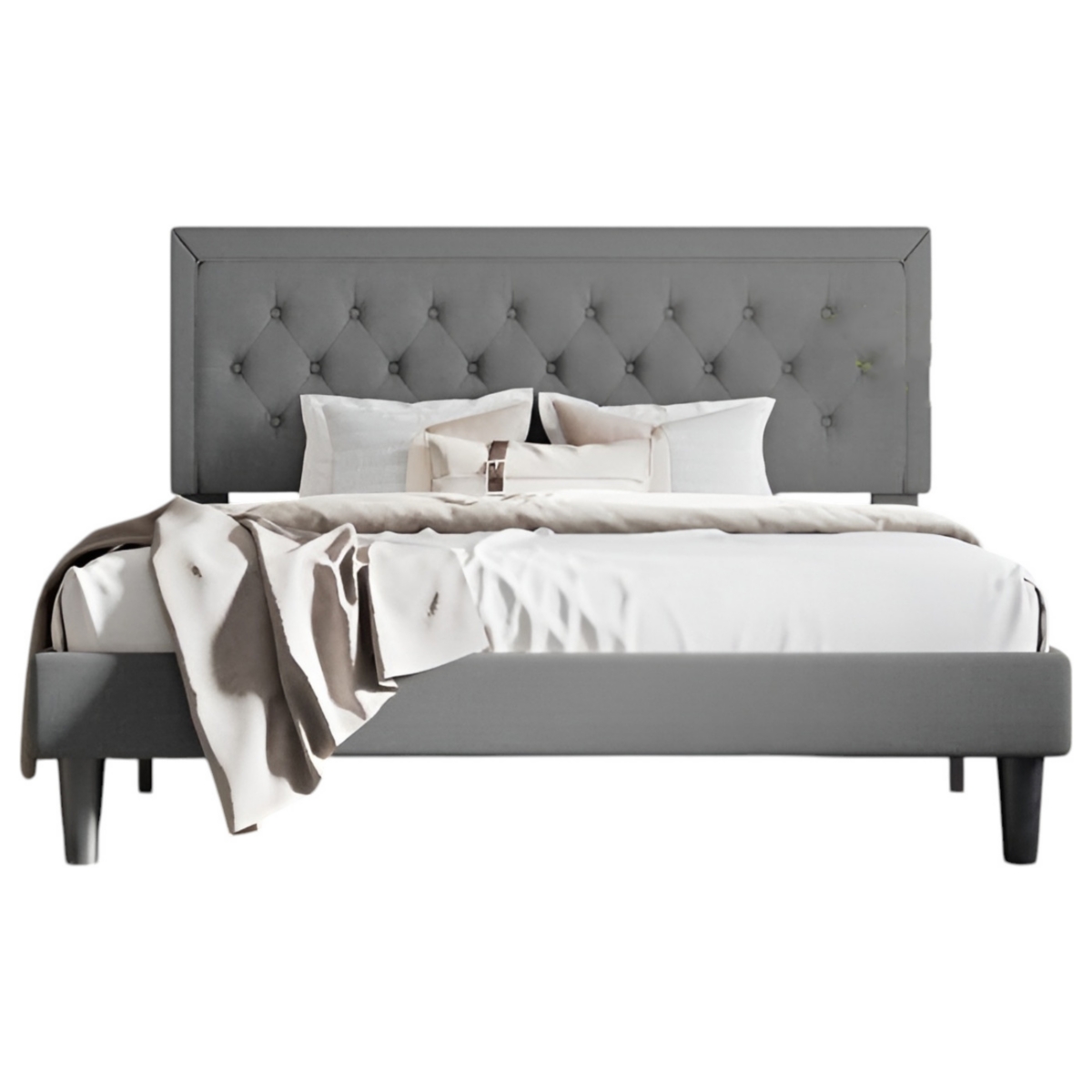 Click here for Slickblue Linen Upholstered Platform Bed with Butt... prices