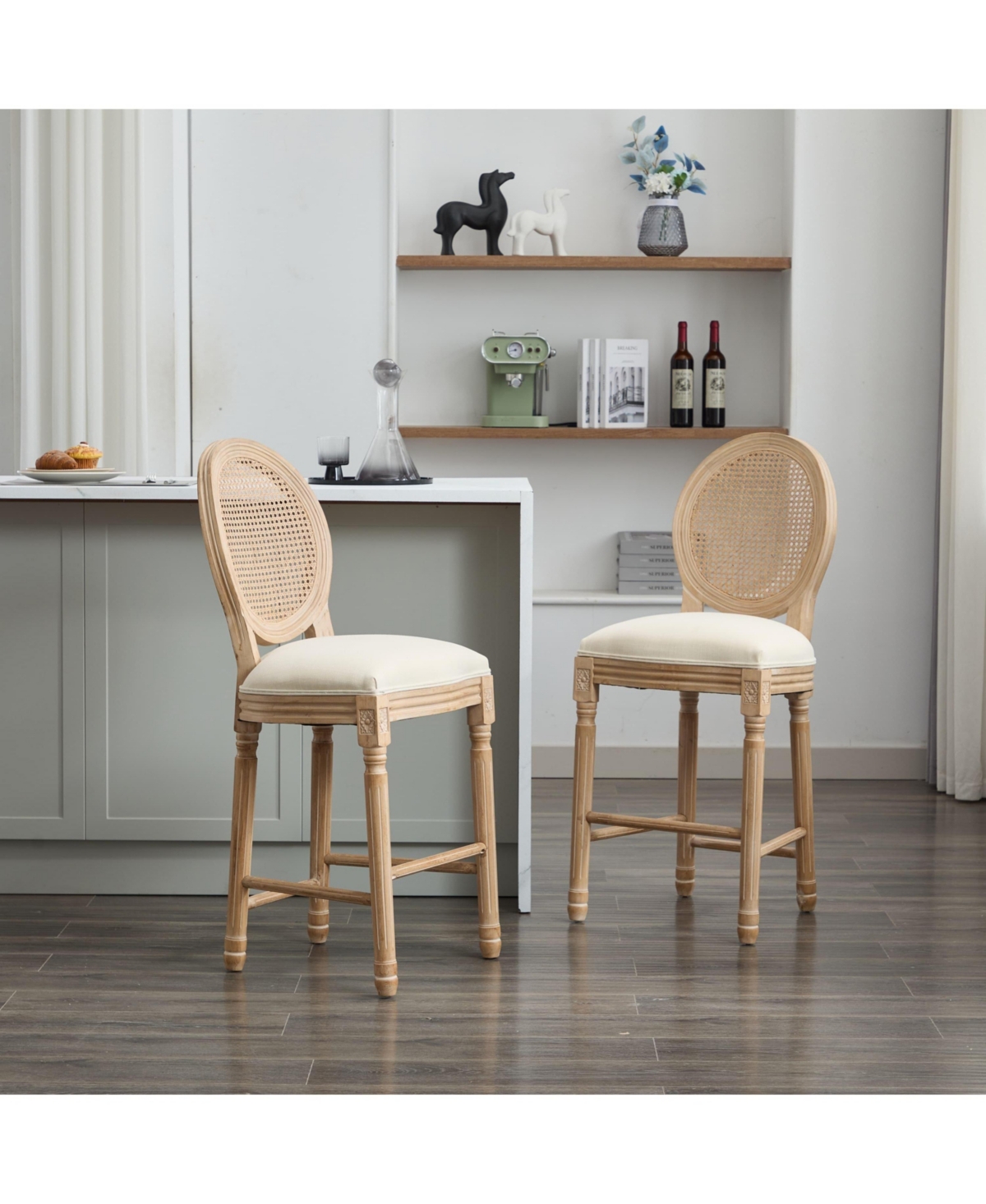Click here for Solid Wood Bar Stools Set of 2  Rattan Back Kitche... prices