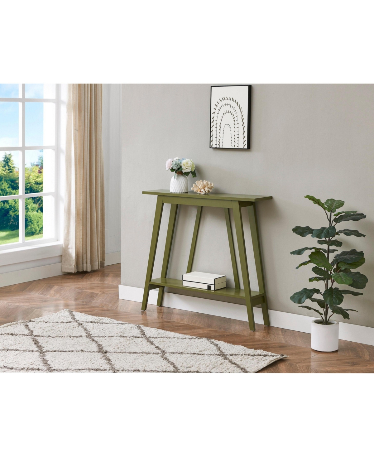 Kings Brand Furniture Conway Console Table Functional Narrow Wood Accent Entryway Table with Storage Shelf - Avocado