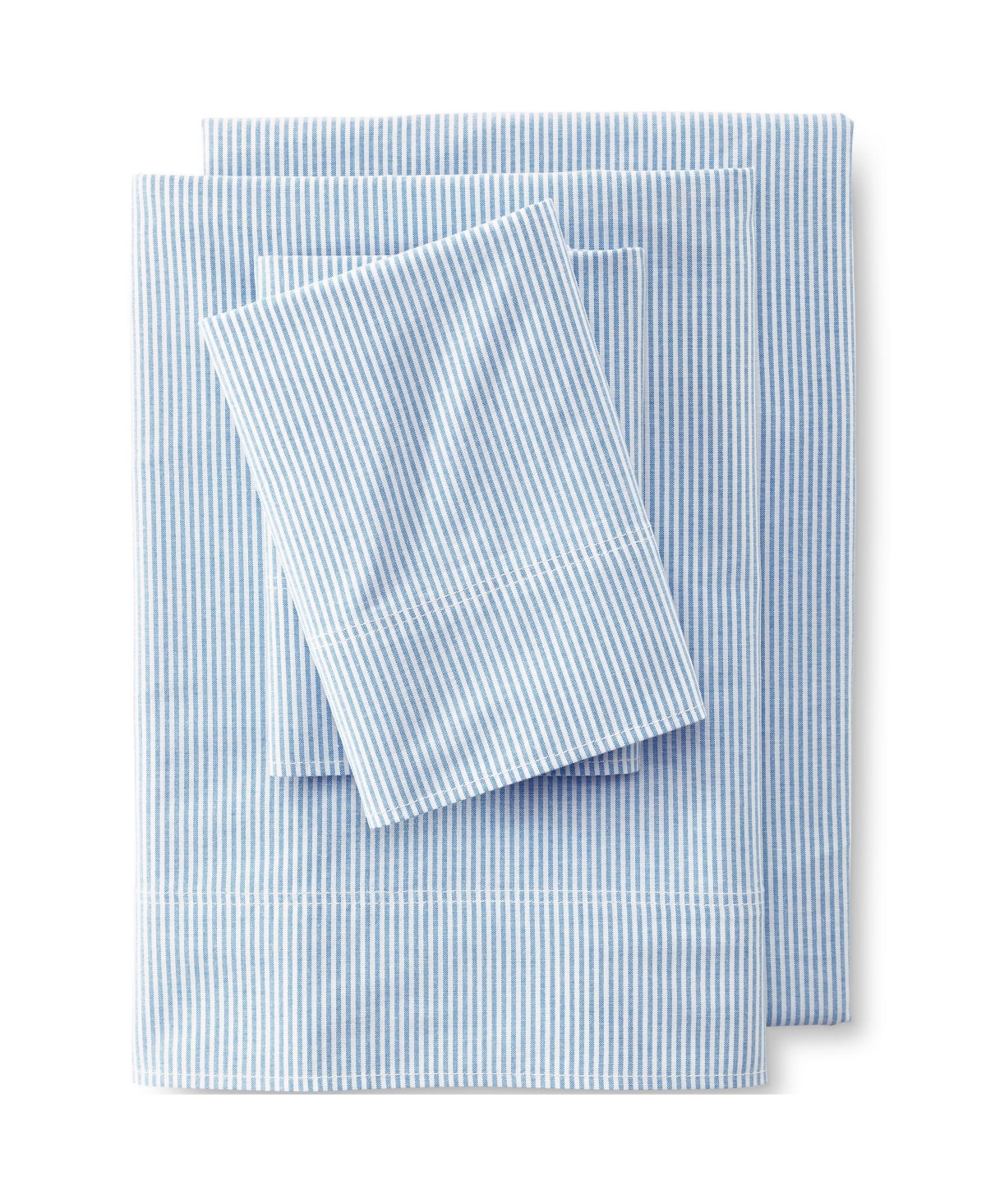 Click here for Lands End Cotton Oxford Stripe Bed Sheet Set - Sil... prices