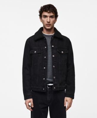 Mango Men's Slim-Fit Shearling-Effect Lining Denim Jacket - Macy's