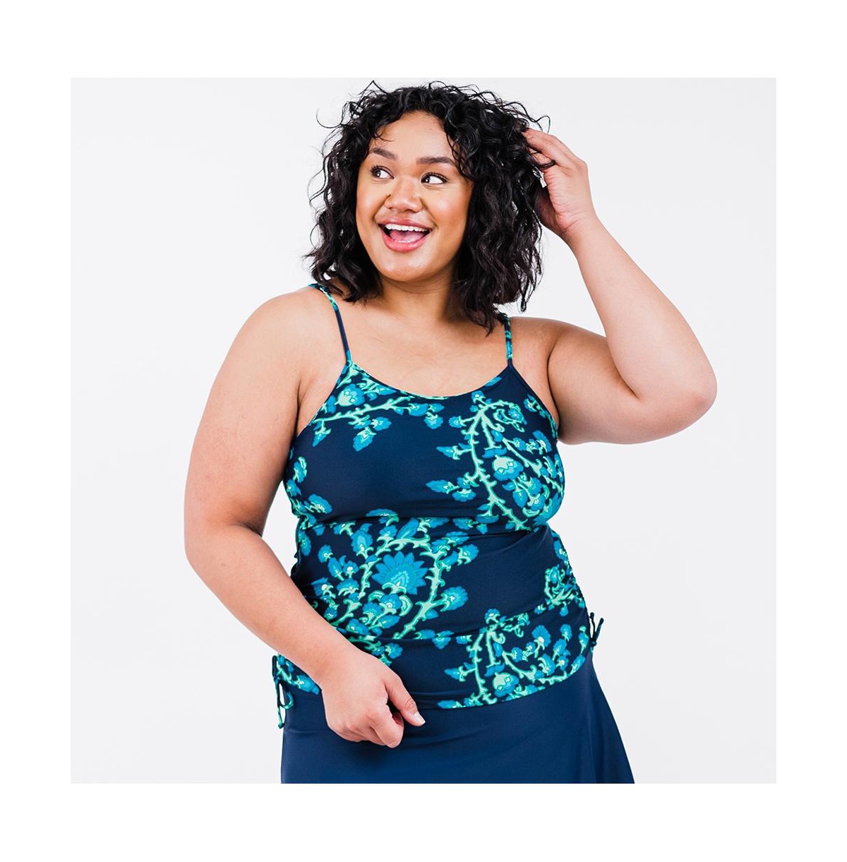 Calypsa Plus Size Adjustable Strap Maya Swim Top - Barbados blue