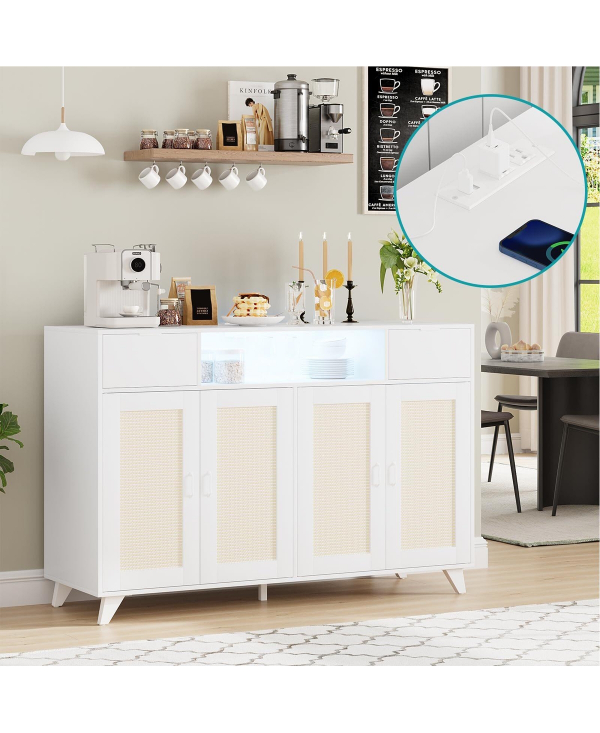 Click here for gaomon Sideboard Buffet Cabinet  4 Rattan Doors 2... prices