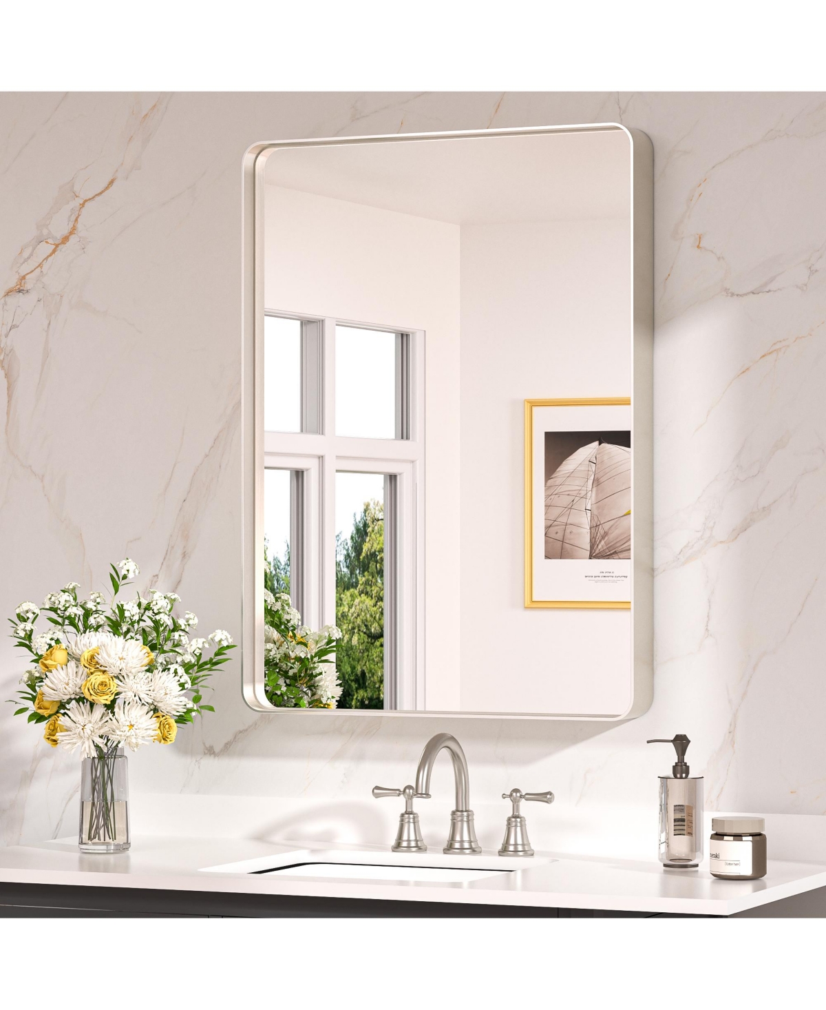 Click here for Keonjinn 24x36 Inch Brushed Gold Bathroom Vanity M... prices