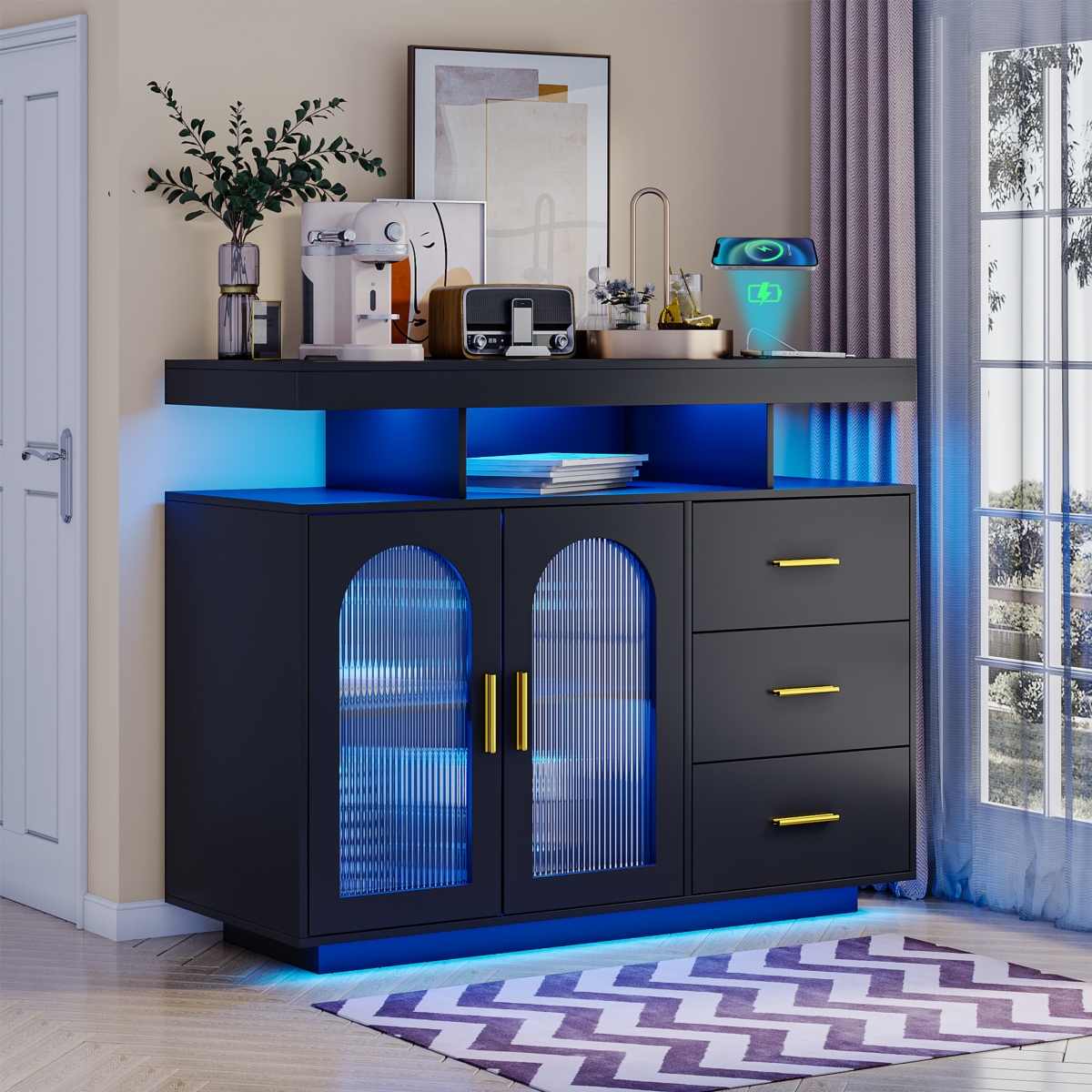 Click here for Vlsrka Wine Bar Storage Cabinet with Led Lights -... prices