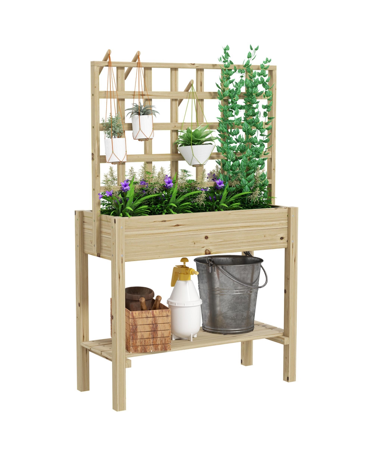 Click here for Outsunny Wooden Raised Planter with Trellis  Garde... prices