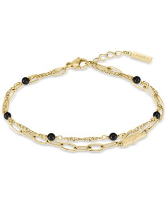 Lacoste Deva Black Onyx Stone Bead Crocodile Charm Bracelet - Macy's