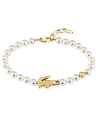 Lacoste Gold-Tone Matchpoint Glass Pearl Strand Bracelet - Macy's