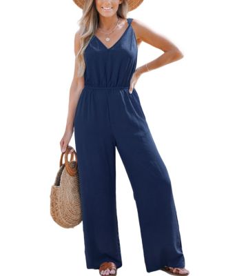 CUPSHE Women's Diamond Neck Knotted Strap Wide Leg Jumpsuit - Macy's