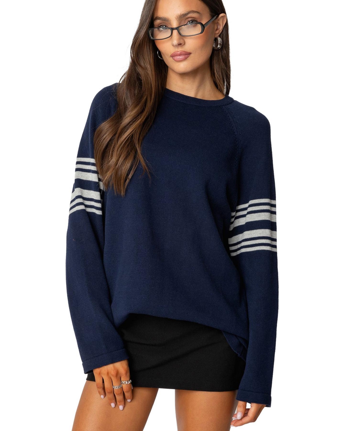 Click here for Edikted Womens Contrast Stripe Oversized Knit Top... prices
