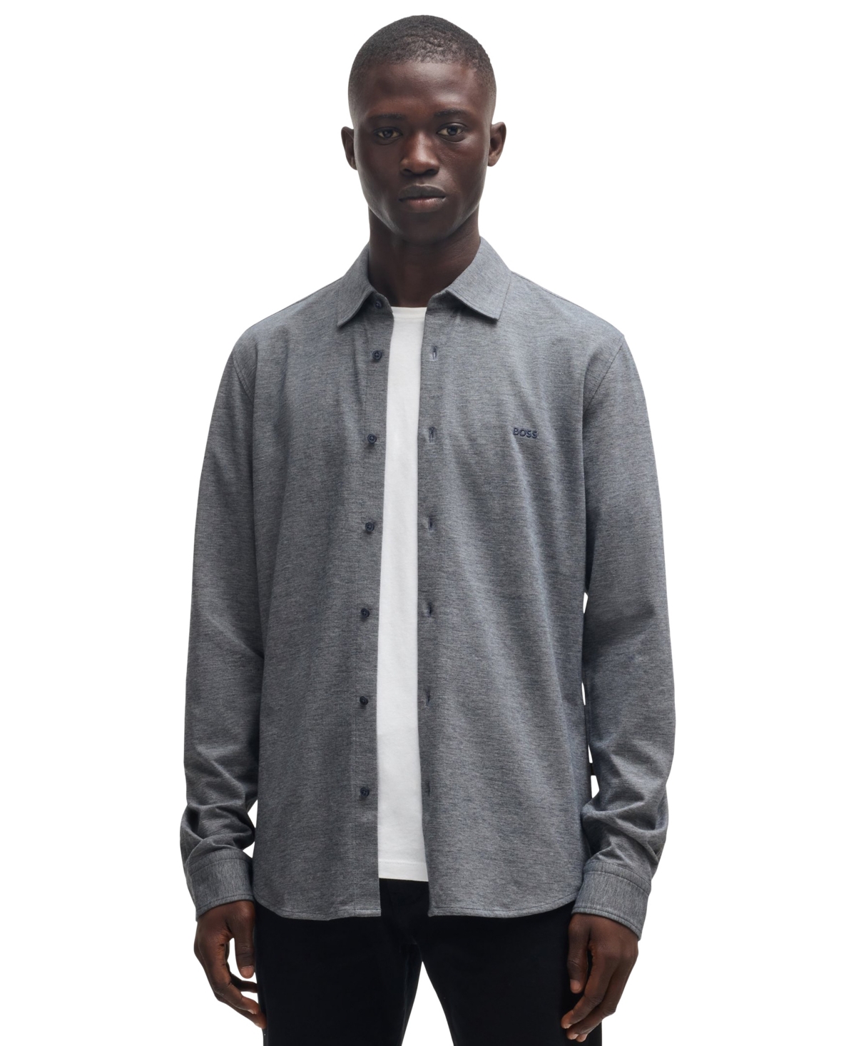 Click here for Boss by Hugo Boss Mens Melange Pique Slim-Fit Shir... prices