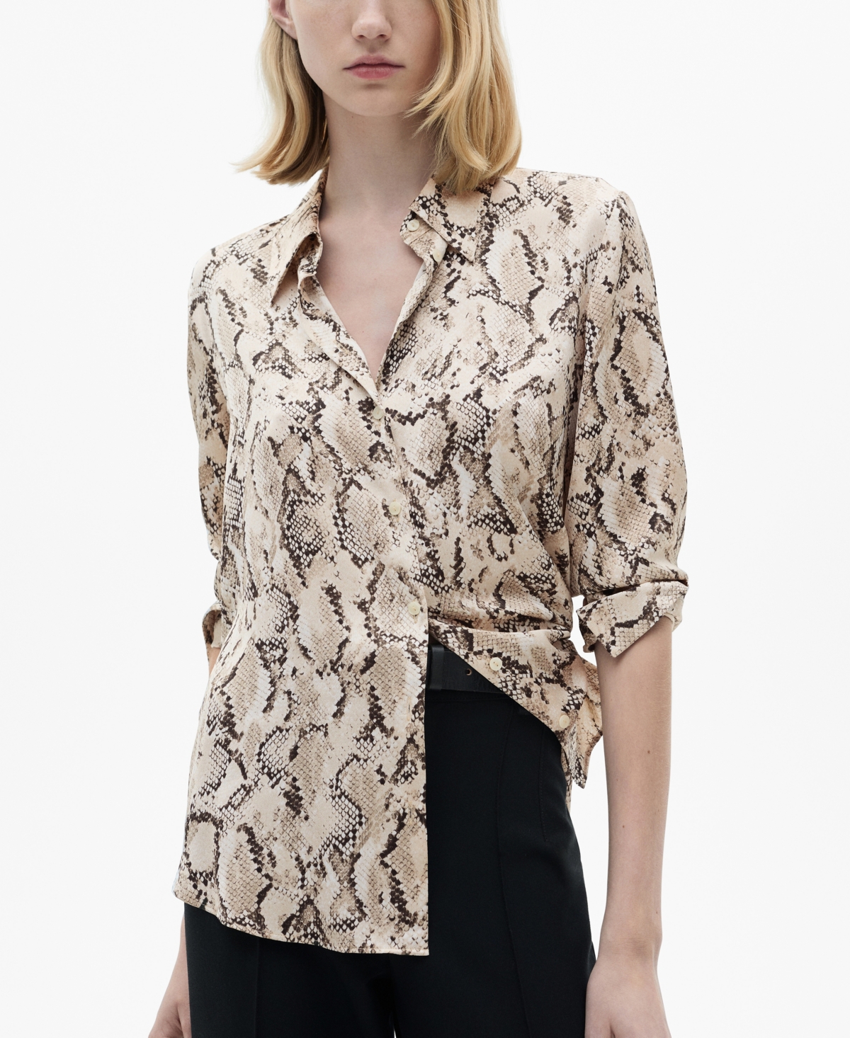 Click here for Mango Womens Satin Print Shirt - Sand prices