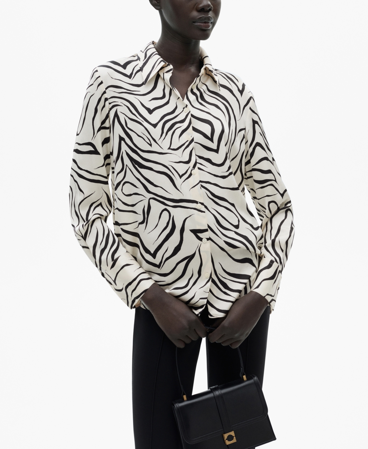 Click here for Mango Womens Satin Print Shirt - Ecru prices