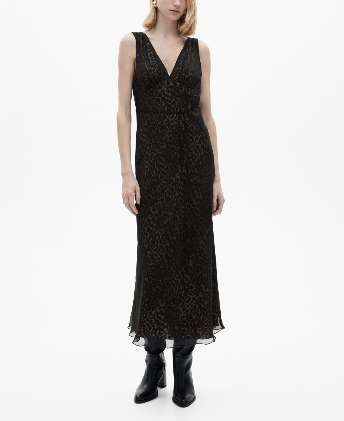 Click here for Mango Womens Leopard V-Neck Dress - Black prices