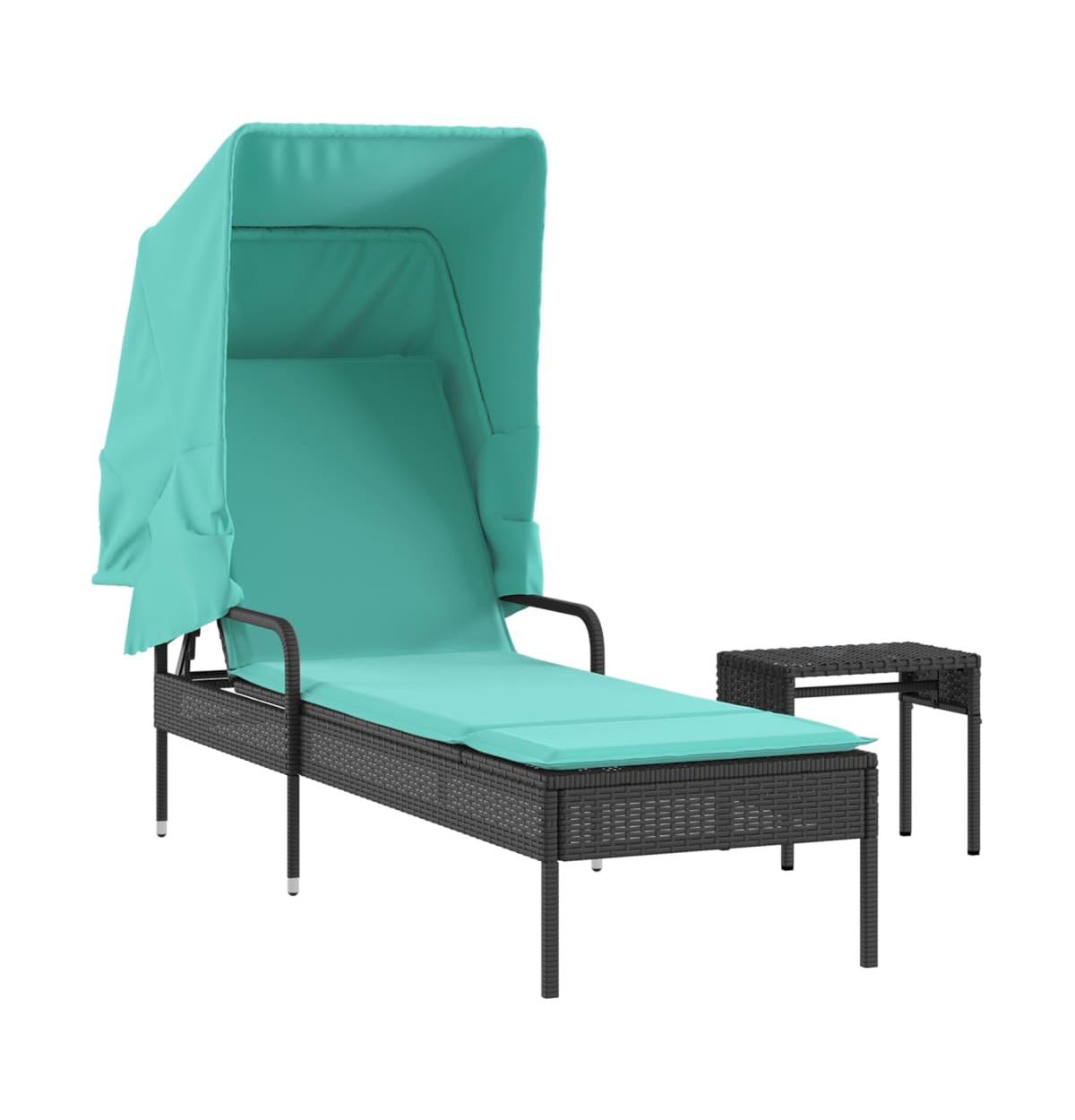 Click here for Sun Lounger with Canopy and Table Black Poly Ratta... prices