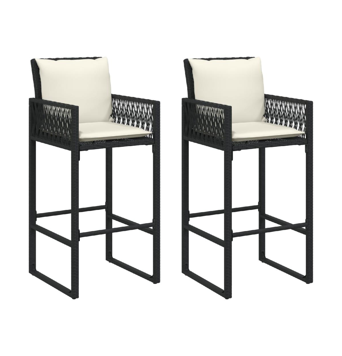 Click here for Patio Bar Stools with Cushions 2 pcs Black Poly Ra... prices